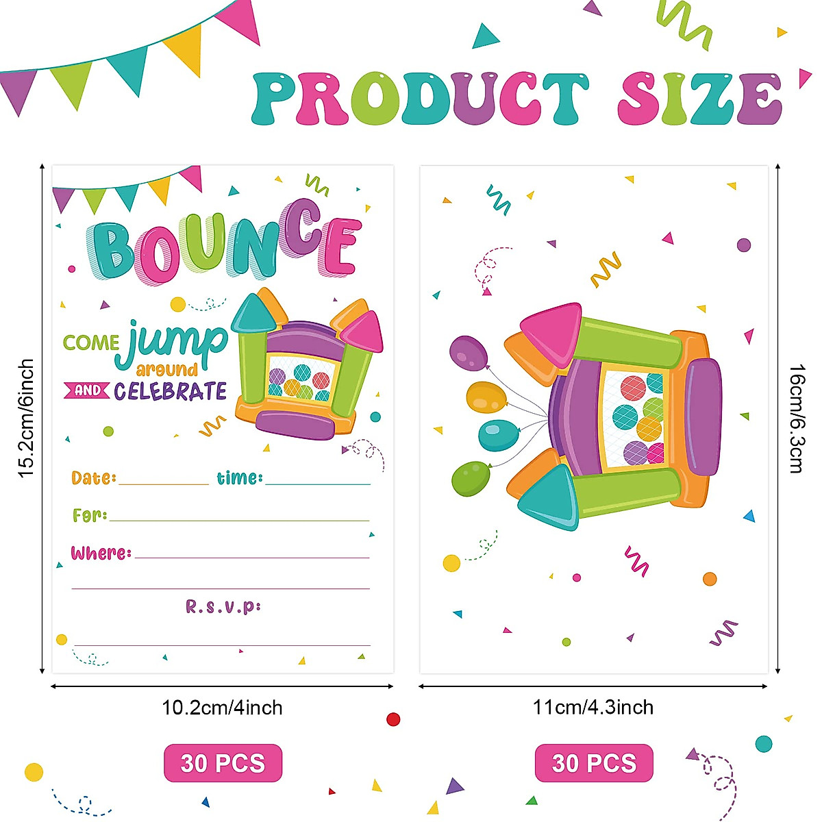 Nezyo 30 Count Bounce House Birthday Invitations Jumping Party Invitations Bounce Graduation Birthday Party Invite Card with 30 Castle Envelopes for Boy Girl Trampoline Jump Birthday Party(Pink)