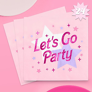 xo, Fetti Let's Go Party Pink Napkins - 3-ply, 25 pcs | Pink Bachelorette Party Decorations, Happy Birthday Party Supplies, Baby Shower Tableware, Cool Cocktail Napkins