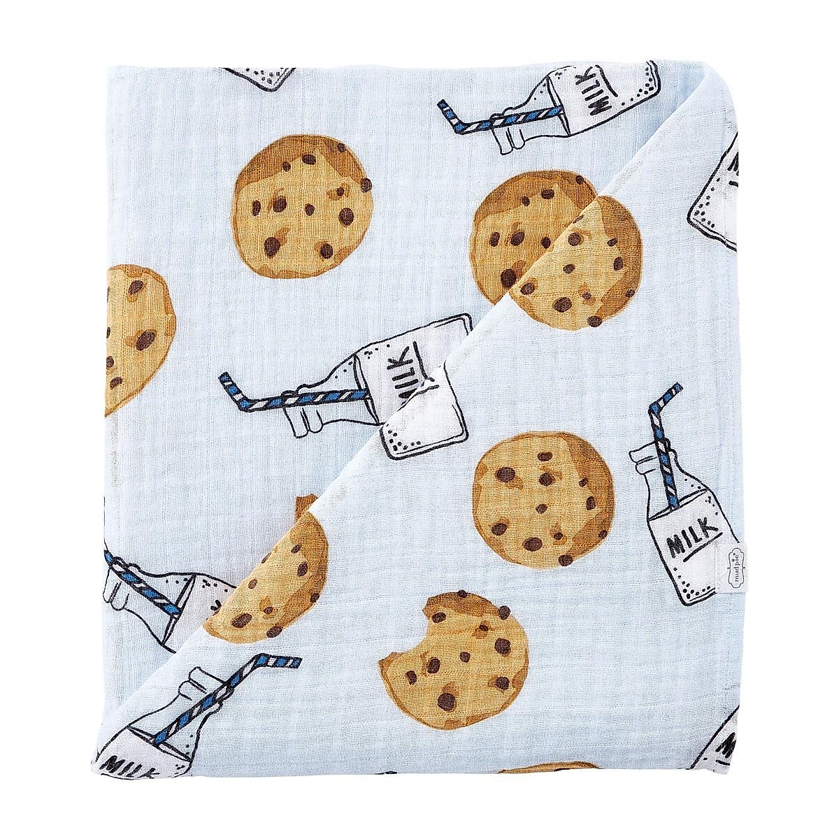 Mud Pie Muslin Swaddle, Milk and Cookies (Blue)
