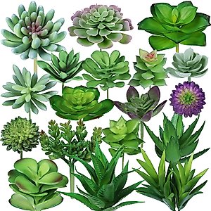 Winlyn 18 Pcs Assorted Artificial Succulents Plants Unpotted Small Green Aloe Echeveria Picks Fake Succulents Bulk for Succulent Garden Floral Arrangement Centerpiece Wreath Indoor Outdoor Home Decor