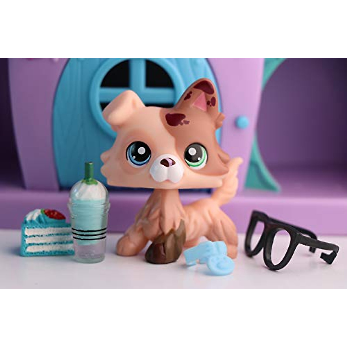 Judy Custom Erect Ears Butter Collie, OOAK Rare Figures Tan and Brown Buddy with Different Eyes with lps Accessories