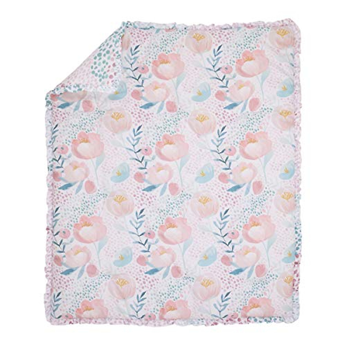 NoJo Watercolor Blossoms Pink, Teal, Gold and White Floral 8 Piece Crib Bedding Set