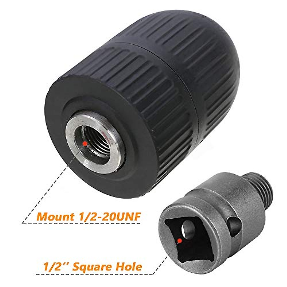 Mesee 2-13mm Capacity Keyless Drill Chuck Adapter, 1/2-20UN Mount Thread Impact Quick Change Conversion Tool for Air Impact Wrench