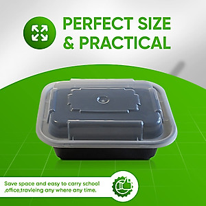 Fonteme Single Compartment Meal Prep 50 Pack - 12oz Container with Airtight Lid – Freezer, Microwave & Dishwasher Safe – Stackable – BPA Free – Meal Prep Storage Container (Black)