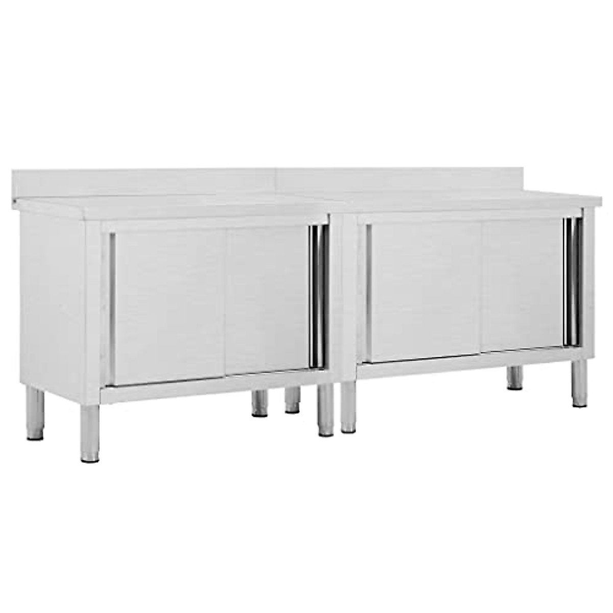 SKM 2pcs Stainless Steel Work Table with Sliding Doors 94.5"x19.7"x(37.4"-38.2") Stainless Steel Prep Table for Commercial Kitchen