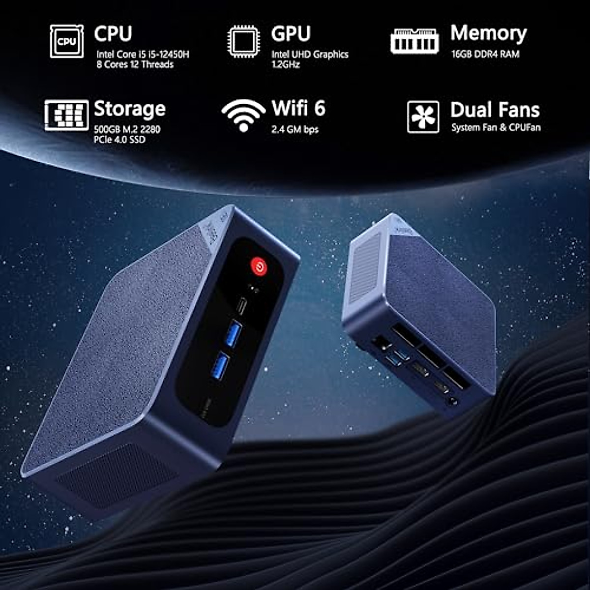 Beelink SEI12 Mini PC Intel Core i5 Processors i5-12450H (up to 4.4GHZ),Mini Computer with 16GB DDR4 RAM 500GB M.2 Pcle 4.0 NVMe 2280 SSD,Dual Screen Display/HDMI+DP/WiFi6/BT5.2,Auto Power On