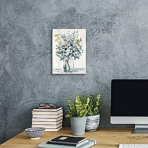 Abstract Flower Print Wall Art: Botanical Flower Bouquet in Crystal Vase Picture Picture on Wrapped Canvas for Dining Room (12" x 16" x 1 Panel)