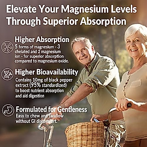 Sugar-Free Magnesium Filled Gummies 400mg - 5 Highly-Absorbable Forms (Mg Glycinate, Taurate, Malate & More) - w/Potassium, Zinc, Vitamin D3 & B6 25mg - Supports Muscles, Bones, Mood & Energy, 60Cts