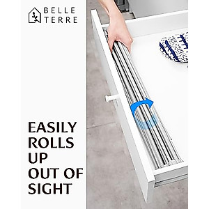 BELLE TERRE Roll-Up Dish Drying Rack & Swedish Dish Cloth Set - Space-Saving Sink Rack (20.5" x 15.5") with Utensil Tray & Reusable Absorbent Cloths - Solid Steel Construction & Cellulose Material