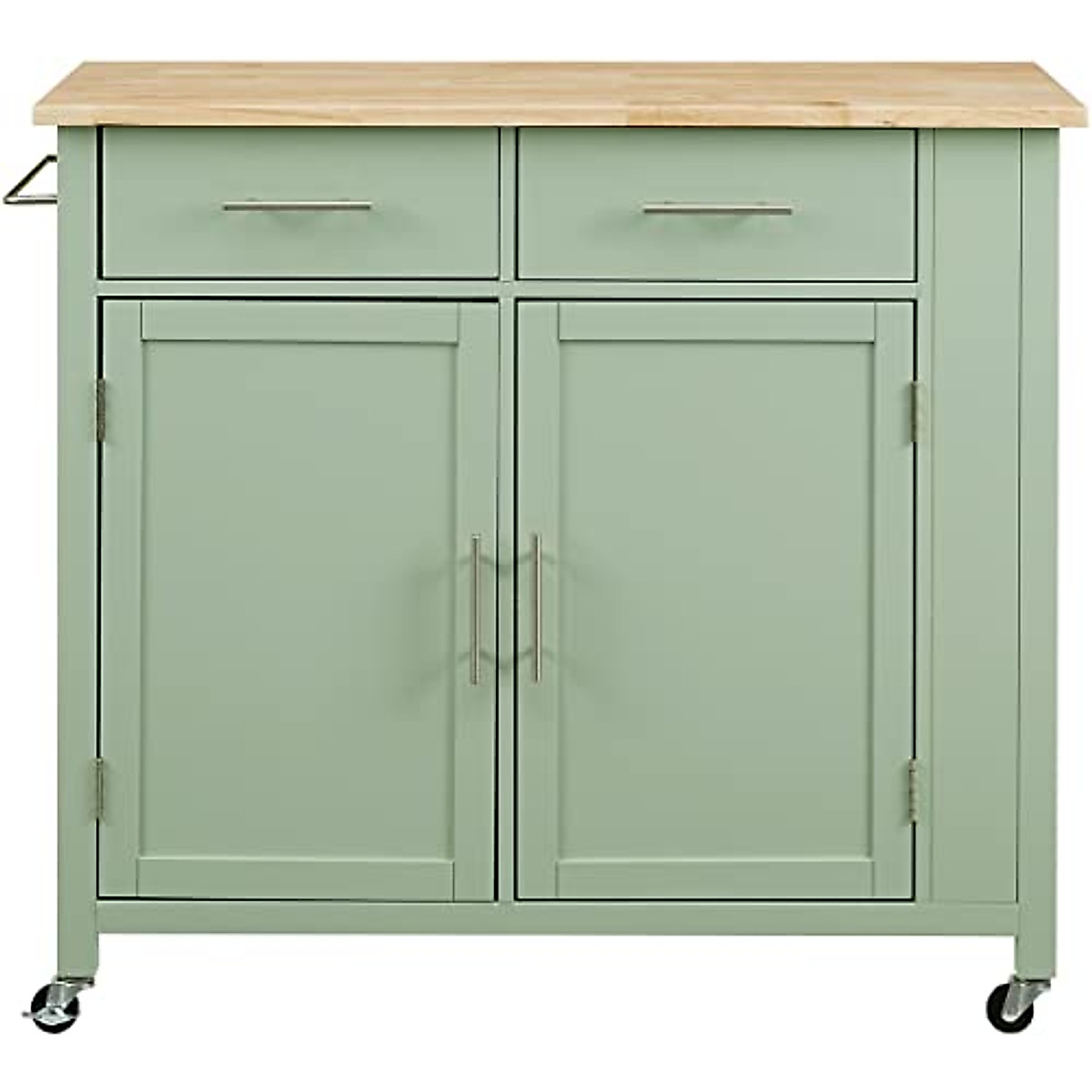 Crosley Furniture Savannah Wood Top Drop Leaf Rolling Kitchen Island Cart with Spice Rack and Shelves, Mint