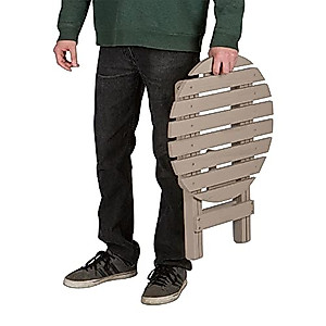 Classic Design Adirondack Round Folding Patio Table with Slated Top & Genuine Cedar Wood Construction | Stone Gray Color Weatherproof Finish Best for Indoor Outdoor Use | Water & Rust Resistant