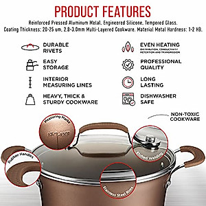 Cookware Set – 23 Piece –Gold Multi-Sized Cooking Pots with Lids, Skillet Fry Pans and Bakeware – Reinforced Pressed Aluminum Metal - Suitable for Gas, Electric, Ceramic and Induction by BAKKEN Swiss