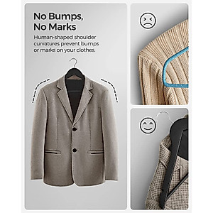 SONGMICS Rubber Coated Wooden Hangers, 20-Pack Clothes Wood Hangers, Non-Slip Coat Hangers, Rubber Hangers with Shoulder Grooves and 360° Swivel Hook, for Suits Shirts Coats, Black UCRW011B02