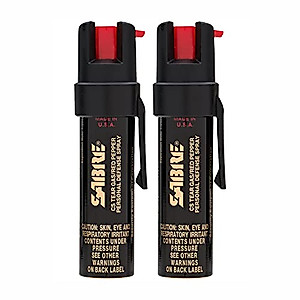 SABRE Advanced Pepper Spray for Self Defense, 3-in-1 Formula with Maximum Strength Pepper Spray, CS Military Tear Gas, UV Marking Dye, Fast Access Easy Carry Belt Clip, 35 Bursts, 0.67 fl oz, 2 Pack