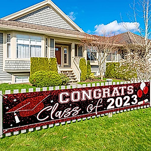 Large Congrats Class of 2023 Banner Red Backdrop Graduation 2023 Yard Sign for Graduation Party Supplies Graduation Decorations 2023 (Red)