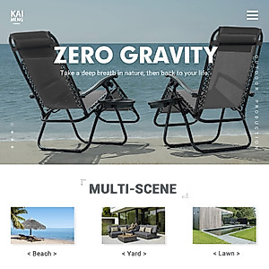 Kemon Zero Gravity Folding Lounge Outdoor Patio Adjustable Reclining Chair with Pillows and Cup Holders for Beach Set of 2, Double Grey