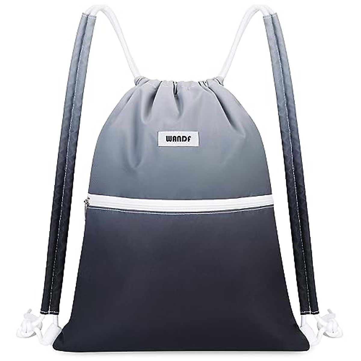 WANDF Drawstring Backpack Sports Gym Bag with Shoulder Pads Water Resistant String Bag Cinch Bag for Women Men (Black Gradient)