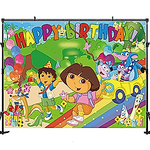 Maijoeyy 7x5ft Explorer Cartoon Theme Birthday Party Backdrop The Explorer Birthday Backdrop for Kids Explorer Party Banner Decoration Supplies
