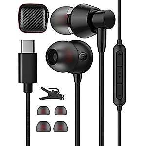 USB Type C Headphones in-Ear Earphones USB C Wired Earbuds with Mic Volume Control Crisp Sound Bass for Samsung Galaxy S23 S22 S21 S20 Ultra Note 10+ A53 Z Flip4 Fold4,iPad Pro Air,Pixel 7 6 Pro 6a 5