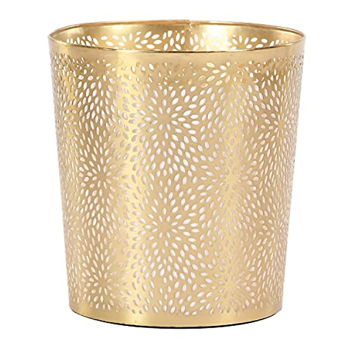 CosmoLiving by Cosmopolitan Metal Cylinder Small Waste Bin with Laser Carved Floral Design, 9" x 9" x 10", Gold