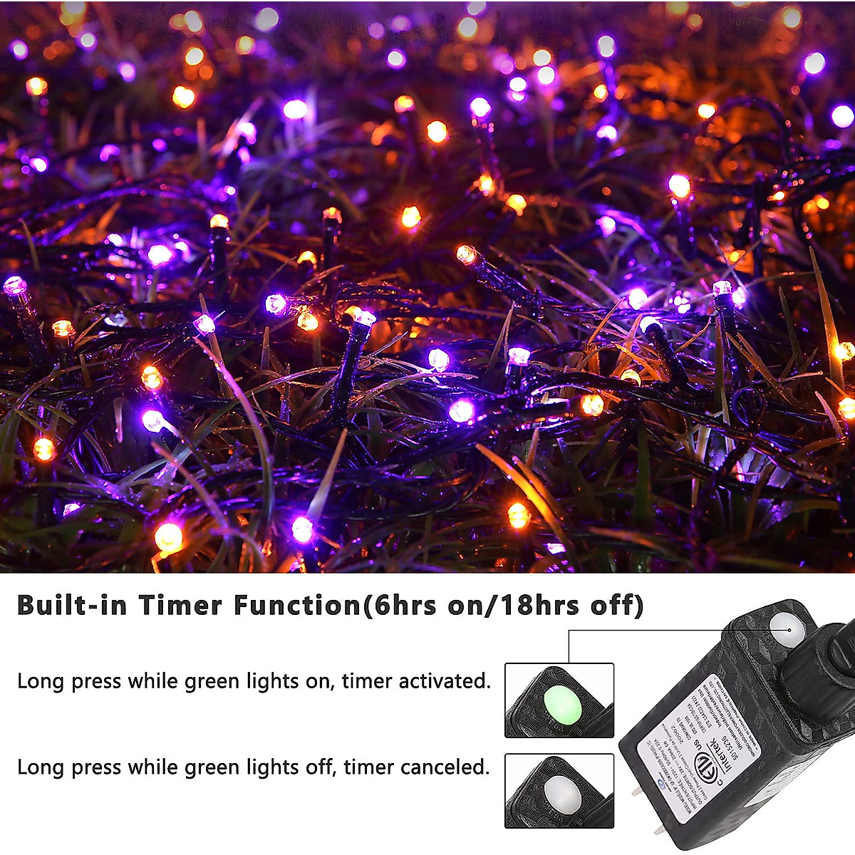 Joomer Orange Purple Halloween Lights 82FT 200 LED Connectable Halloween String Lights with 8 Modes Timer Waterproof Plug-In Orange Purple String Lights for Indoor Outdoor Halloween Decorations