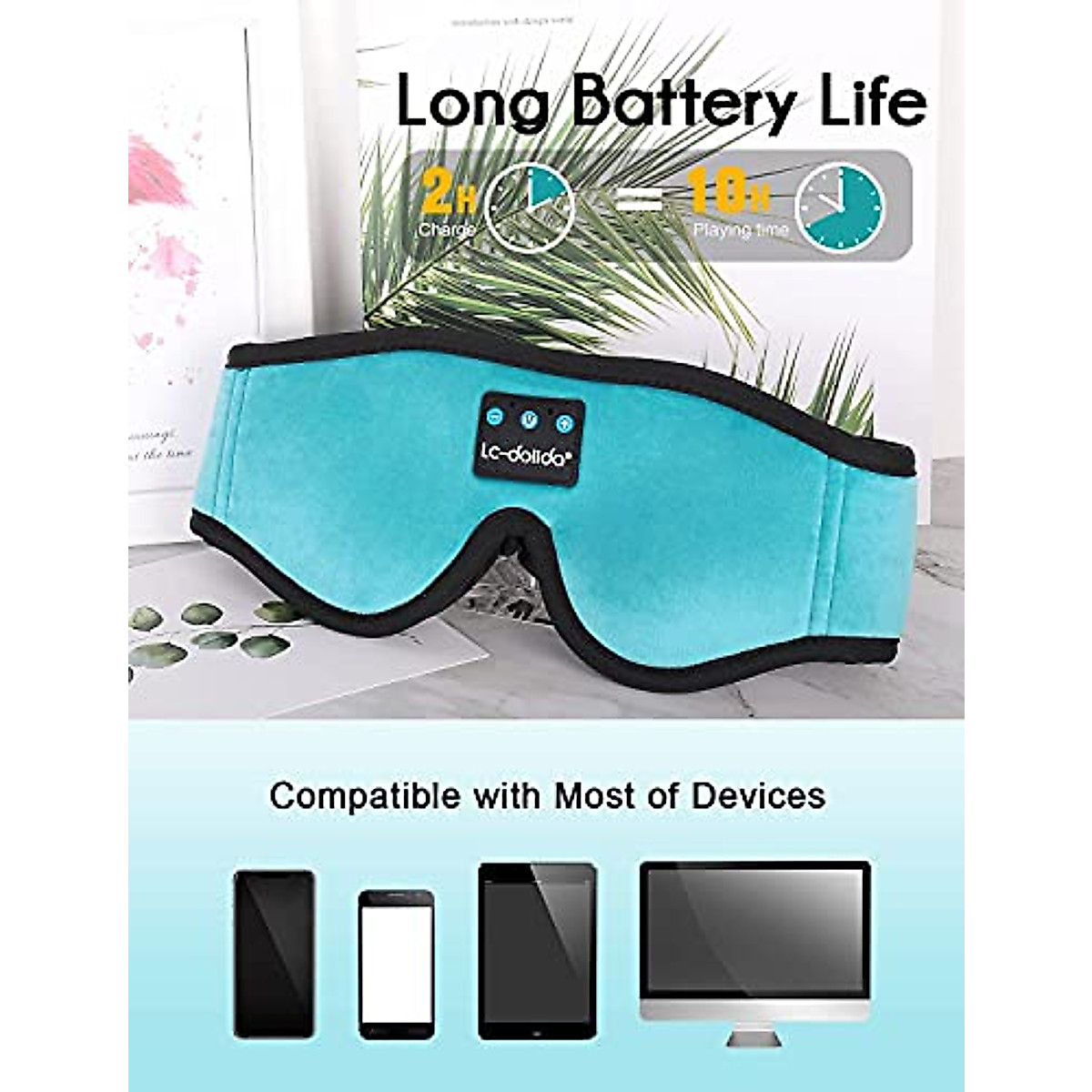 LC-dolida Sleep Headphones Bluetooth Sleep Mask, Sleeping Headphones 3D Eye Mask Wireless Music Sleeping Headphones for Side Sleepers Noise Cancelling Headphones for Men Women （Blue+Grey）