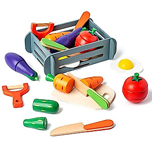 Magnetic Wooden Play Food for Kids Kitchen Cutting Fruits Toys for Toddlers Pretend Vegetables Gift for Boys Girls Educational Toys