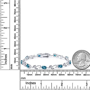 Gem Stone King 925 Sterling Silver London Blue Topaz and White Diamond Women Greek Vine Tennis Bracelet (5.53 Cttw, Oval 6X4MM, 7 Inch)