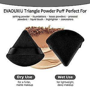 EVAOUXIU Powder Puff - 6 Pcs Triangle Powder Puffs for Face Powder & 2 Pcs Makeup Sponges, Individually Wrapped Velour Cotton Makeup Puff (Black)
