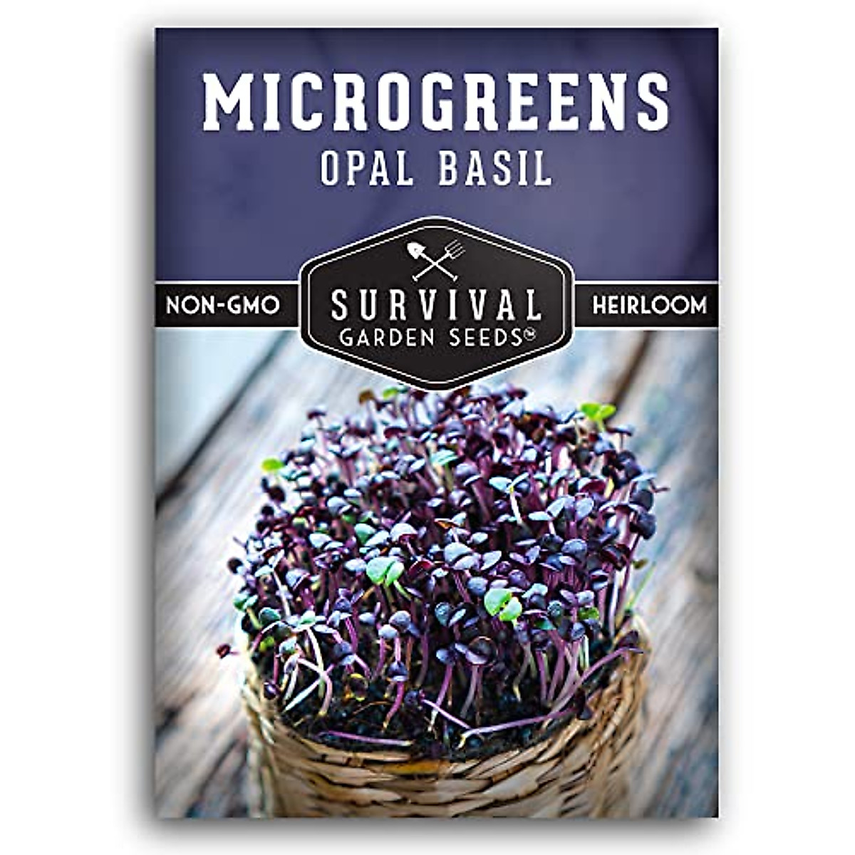 Survival Garden Seeds Opal Basil Microgreens for Sprouting and Growing - Seed to Sprout Green Leafy Micro Vegetable Plants Indoors - Grow Your Own Mini Windowsill Garden - Non-GMO Heirloom Variety
