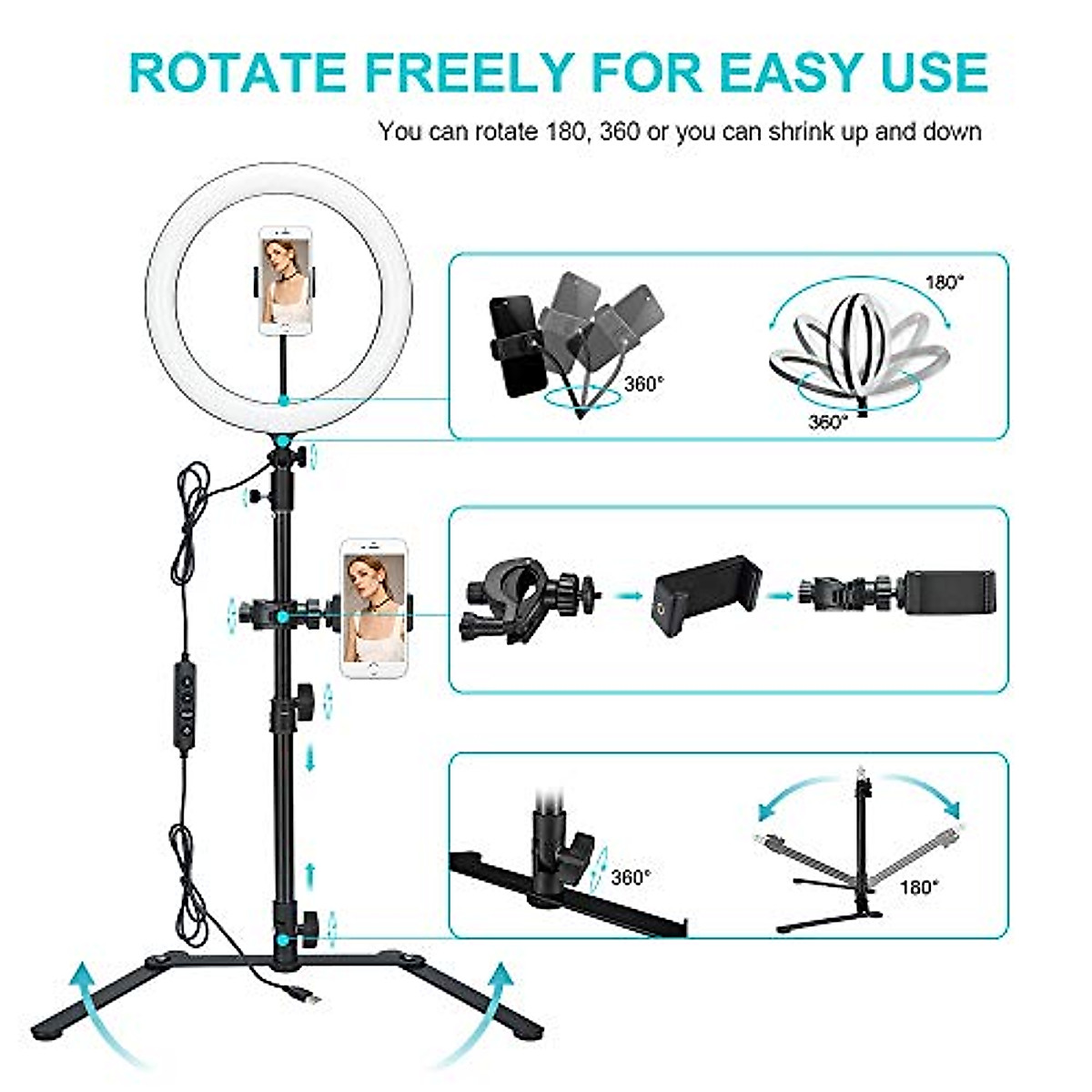 Godox LR120 12" LED Ring Light with Desktop Stand & Cell Phone Holder, USB Powered Conference Light CRI>90 Color Temperature 3000K to 6000K for TikTok/Live Stream/Makeup/Zoom Call & YouTube (Black)