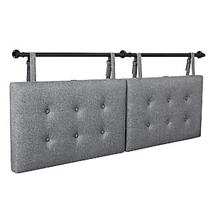 HAUSOURCE Wall Mount Headboard with USB Port for Queen Size Bed Only, Headboards with Adjustable Fabric Straps, Hanging Linen Fabric Padded Headboard for Bedroom