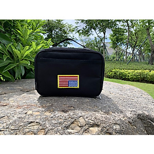 FlowFly Kids Lunch box Insulated Soft Bag Mini Cooler Back to School Thermal Meal Tote Kit for Girls, Boys, Black Free USA Flag Patch Included