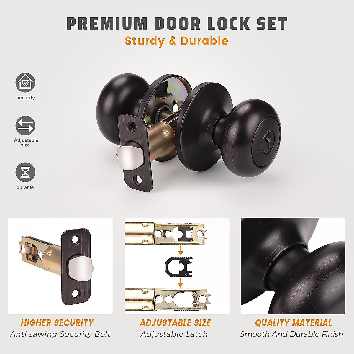 KNOBWELL 5 Pack Keyed Entry Door Knobs with Same Keys, Modern Door Knob Keyed Alike, Exterior Locking Door Knobs with Keys, Oil Rubbed Bronze