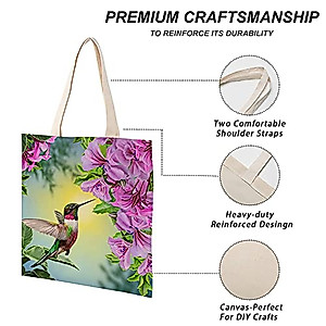 Canvas Shoulder Bag,Hummingbird Floral Bird Flower Tote Bag for Books,Birthday Inspirational Gifts for Kids Girls Women