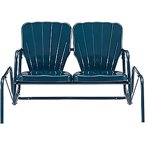Crosley Furniture CO1032-NV Ridgeland Retro Outdoor Metal Loveseat Glider, Navy Gloss
