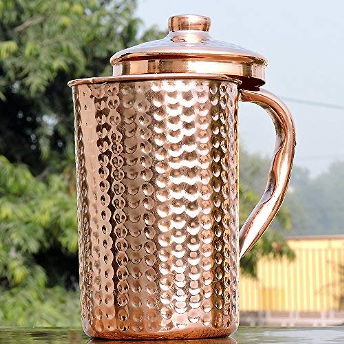 HealthGoodsIn - Pure Copper (99.74%) Hammered Water Jug | Copper Pitcher for Ayurveda Health Benefits (50.7 US Fluid Ounce)