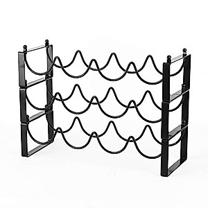 DreamiDeco 3 Tier Stackable Wine Rack, Countertop Cabinet Wine Holder Storage Shelf Free Standing Bottles Holder Organizer - Hold 12 Bottles for Kitchen Pantry Cabinet Bar (Metal, Black)