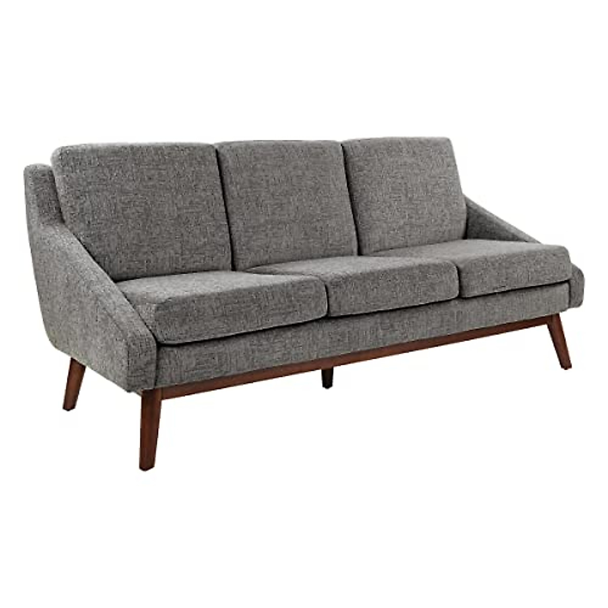 Office Star Davenport Mid-Century Sofa with Thick Cushions and Solid Wood Coffee Finish Legs, Charcoal Fabric