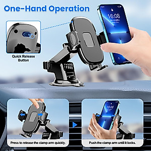 TAPMEI Car Phone Holder [Military-Grade Suction Cup] Universal Phone Mount for Car Dashboard Windshield Fit for Smartphones (Black)