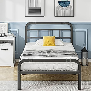 Artimorany Twin XL Bed Frame with Headboard and Footboard, 14 Inch High, 2500 Pounds Heavy Duty Metal Slats Support for Mattress, No Box Spring Needed,Noise-Free, Black