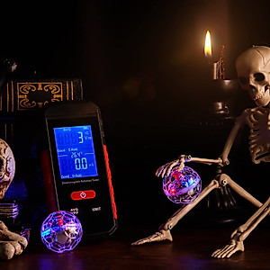 Ghost Hunting Equipment Kit, Emf Meter with 2 Motion Light up Cat Balls, Paranormal Equipment Emf Meter Detector Ghost Equipment Light up Cat Ball for Home Office Outdoor Ghost Hunting (Stylish Style)