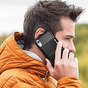 Vofolen for iPhone XR Case Wallet ID Slot Credit Card Holder Spring Pocket for Men Women Scratch Resistant Dual Layer Protective Bumper Rugged TPU Rubber Armor Hard Shell Cover for iPhone XR 10R Black