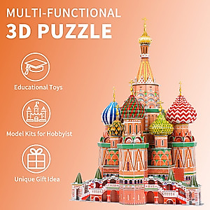 3D Puzzles for Adults & Kids St. Basil's Cathedral Building Set, Russia Cathedral Architecture Craft Model Kits, Educational 3D Jigsaw Puzzle Toy Birthday for Teens Boys Girls, 231 PCS
