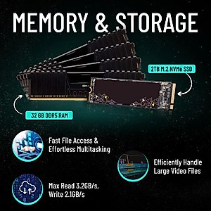 CPU Solutions Video Editing PC, CEV-8965-A12 - HD Video Editing Workstation- Intel i9-13900KS, 6.0GHz Turbo Boost 24-Core, 32GB DDR5 RAM, 2TB NVMe SSD, Quadro RTX A2000, Windows 11 Pro Computer Tower