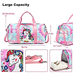 BLUBOON Duffle Bag Girls Kids Cute Gym Bag with Shoes Compartment & Wet Separation Waterproof Sports Overnight Travel Bag