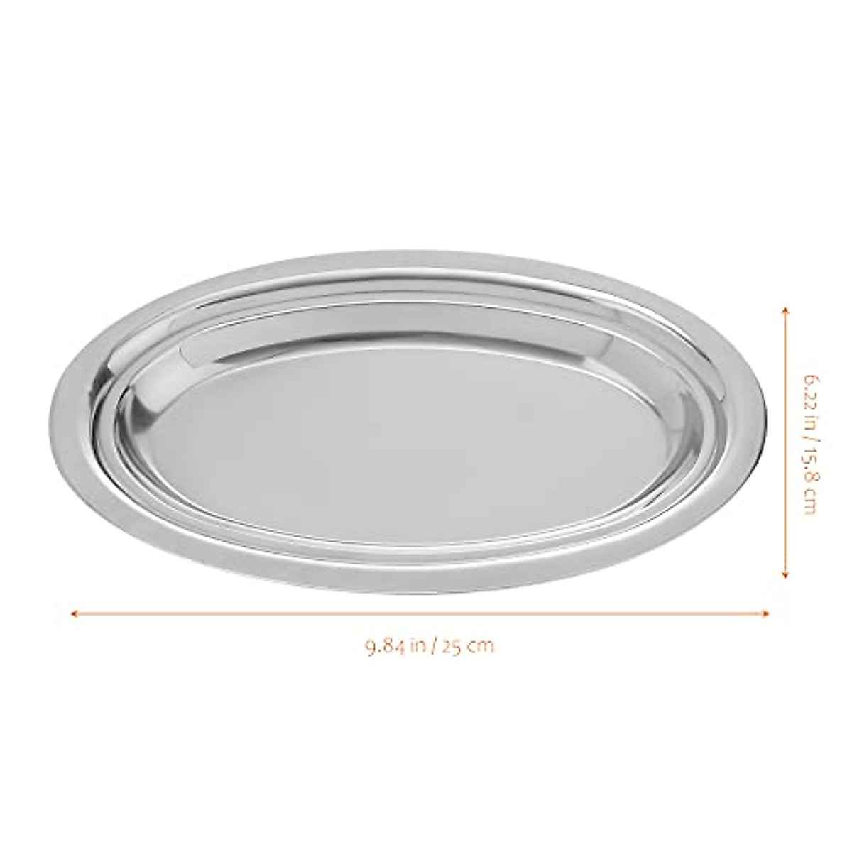 FRCOLOR Stainless Steel Oval Platter 26CM Fish Plate Appetizer Dish Snack Plate Kids Carvery Plate Serving Tray for Steaming Fish Dessert Meat Sushi Silver
