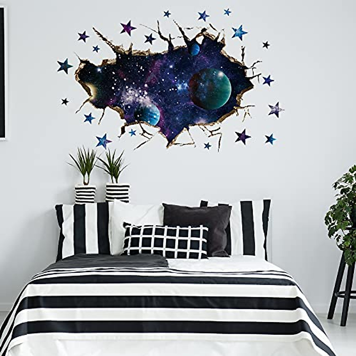 3D Galaxy Blue Cosmic Milky Way Wall Stickers, HOLENGS Outer Space Planets Simulation Crack Hole Wall Decals, Starry Sky Wall Decor for Boys Kids Bedroom Living Room Nursery Wall Decoration