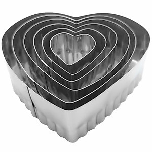 Heart Shaped Double Cut-Outs Cookie Cutter Set of 6 pcs, Stainless Steel Crinkly and Straight Edge Double Sides Fondant Cutters