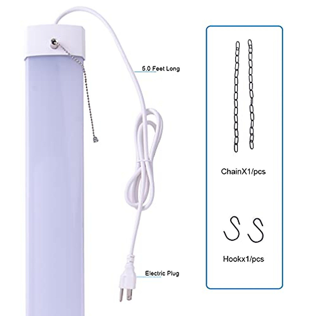 HOLDWILL 2 Pack LED Shop Light,4FT 48W Linkable Utility Integrated Ceiling Lighting Fixture, 3 CCT Selectable 3KK/4KK/5KK Hanging Mount with Pull Chain LED Workbench Light for Workshop
